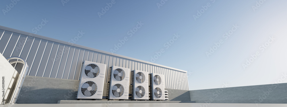 3d rendering of condenser unit or compressor on rooftop of industrial ...