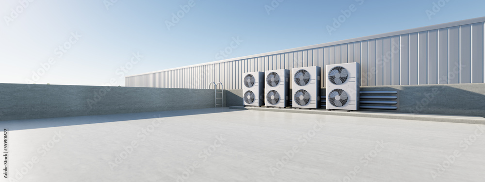 3d rendering of condenser unit or compressor on rooftop of industrial ...