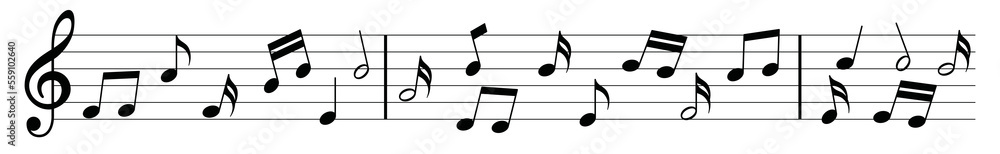 Musical note wave. Music notes melody on white background. Sheet music ...