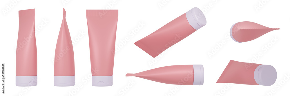 Cream tube packaging set on transparent background. Empty plastic ...