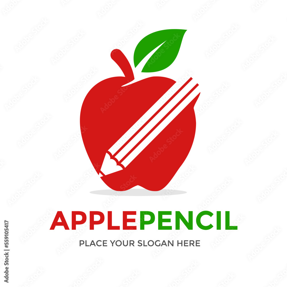 Apple pencil vector logo template. This design use fruit and pen symbol ...