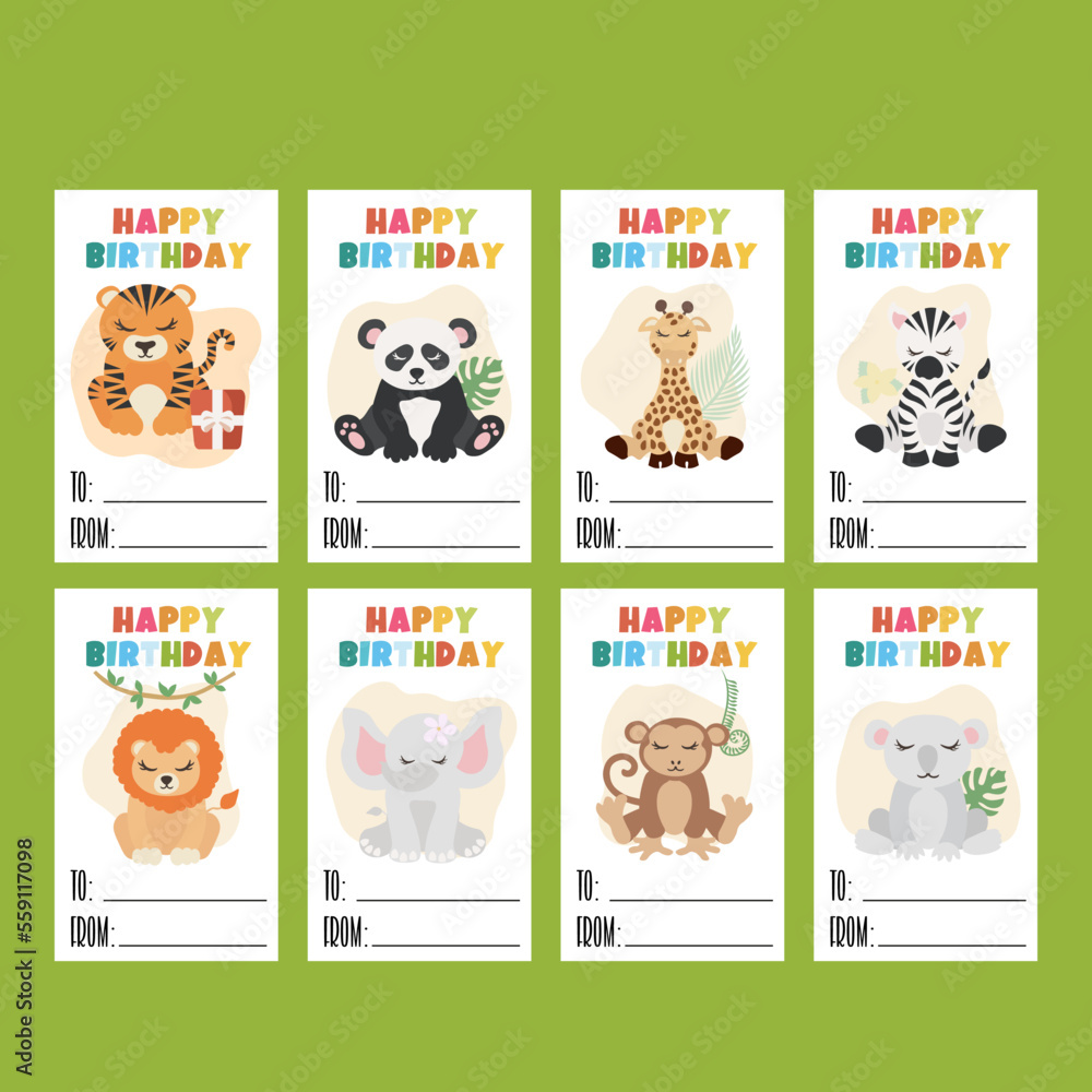 Safari Animals tags. Printable Gift tags with Happy Birthday Stock ...