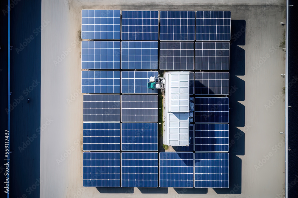 aerial view of solar panels taken from above PV modules put on flat ...
