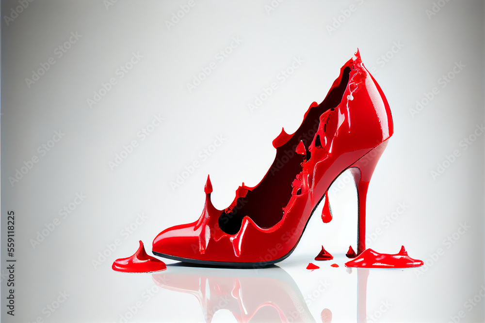 Melting women's shoes with high heels. Red shoes on a white background ...