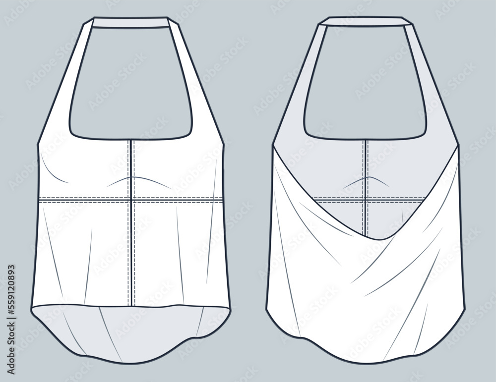 Halter Top technical fashion illustration. Top fashion flat technical ...
