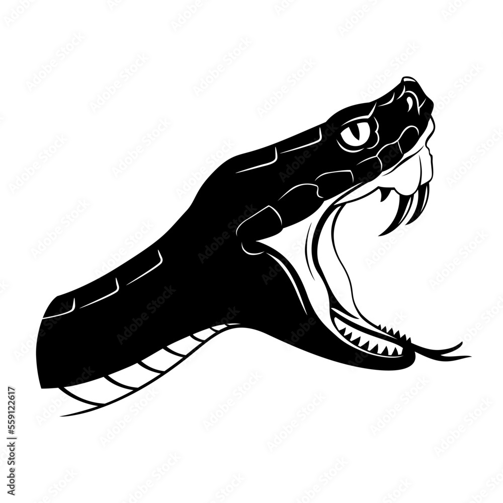 Snake Head Silhouette. Viper with opened mouth in attack. Vector ...