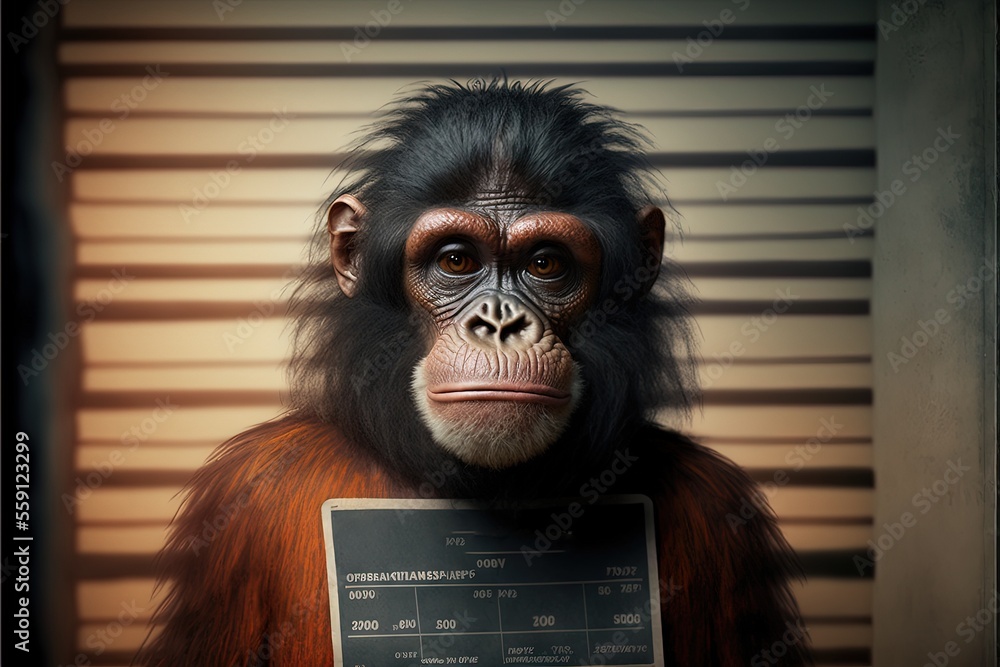 Monkey ape bad Animal police mugshot line up generative ai Stock ...