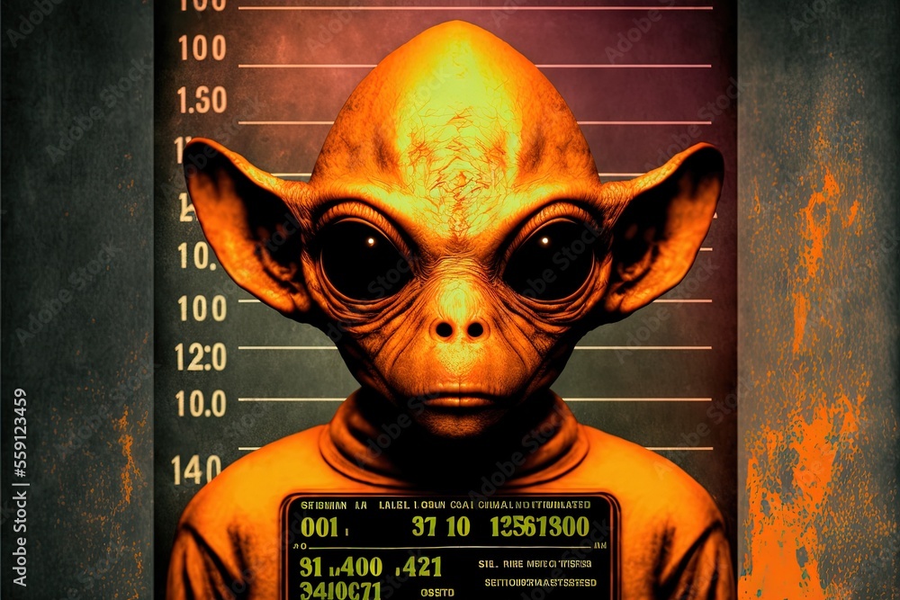 Orange yellow Humanoid Alien Identification Plate in front of Police ...