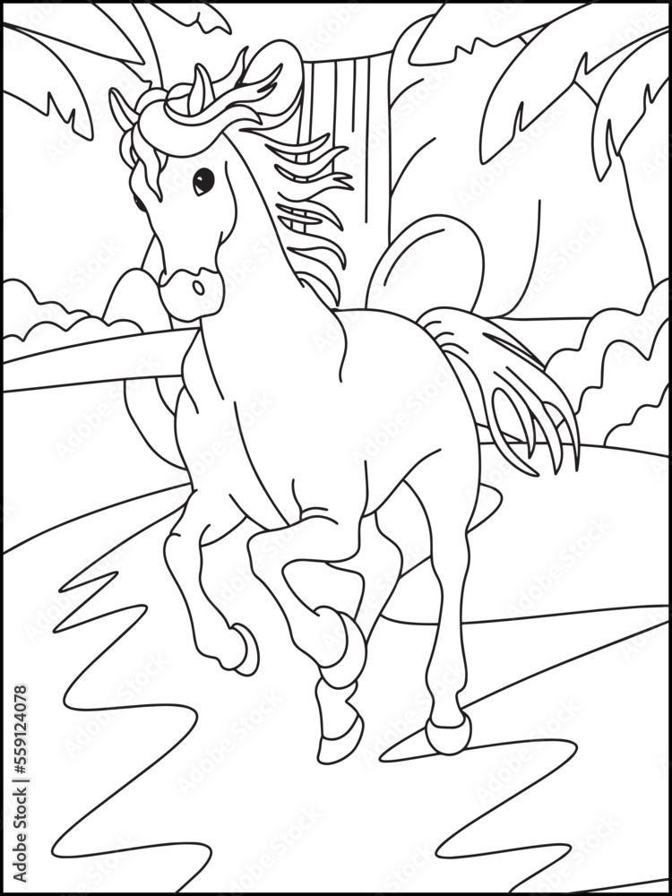 Horses Coloring Pages for Kids Stock Vector | Adobe Stock