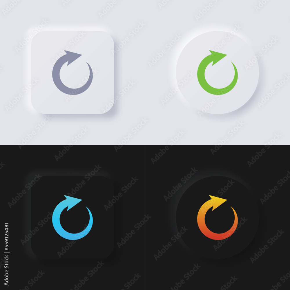 Circular arrow button icon, Reload button Icon set, Multicolor neumorphism button soft UI Design ...