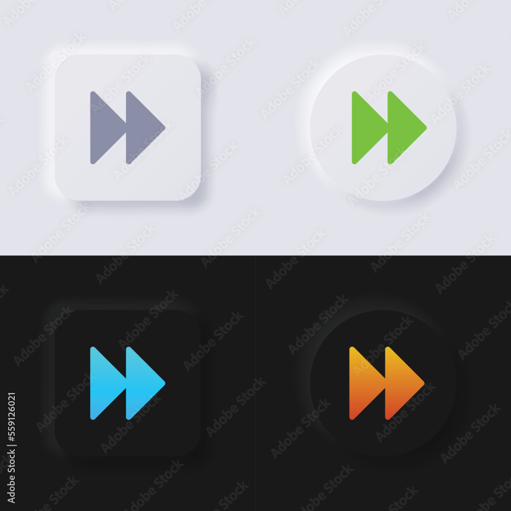 Fast forward symbol button icon set, Multicolor neumorphism button soft ...
