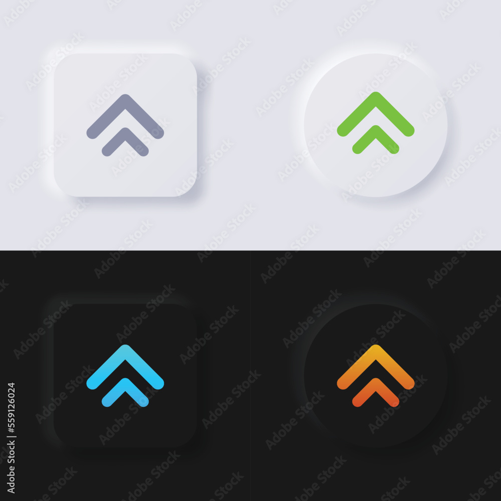 Up arrow symbol button icon set, Multicolor neumorphism button soft UI ...
