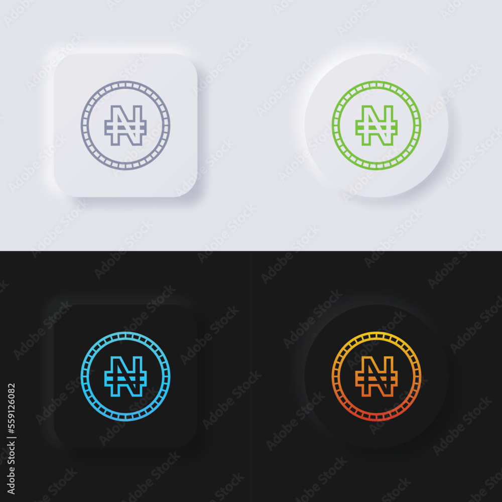 Nigeria naira currency symbol coin button icon set, Multicolor ...