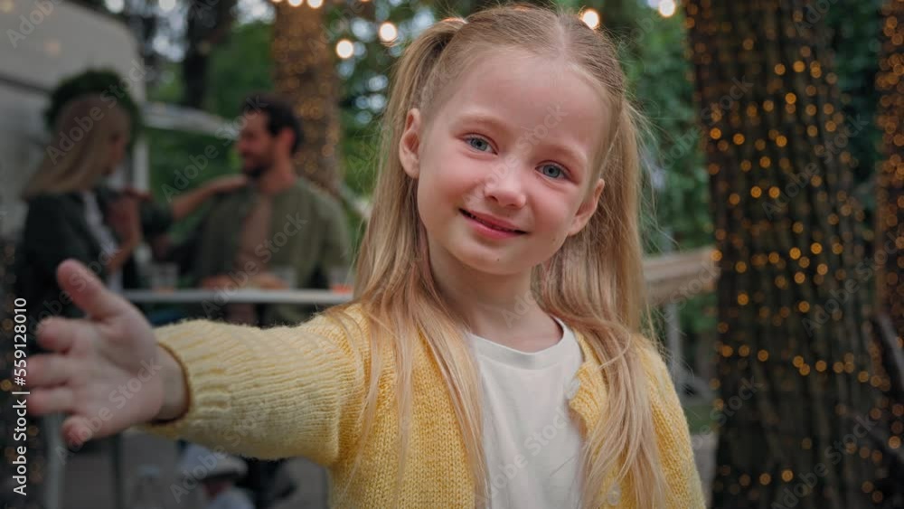 Portrait cute little child outdoors camping small kid girl baby ...