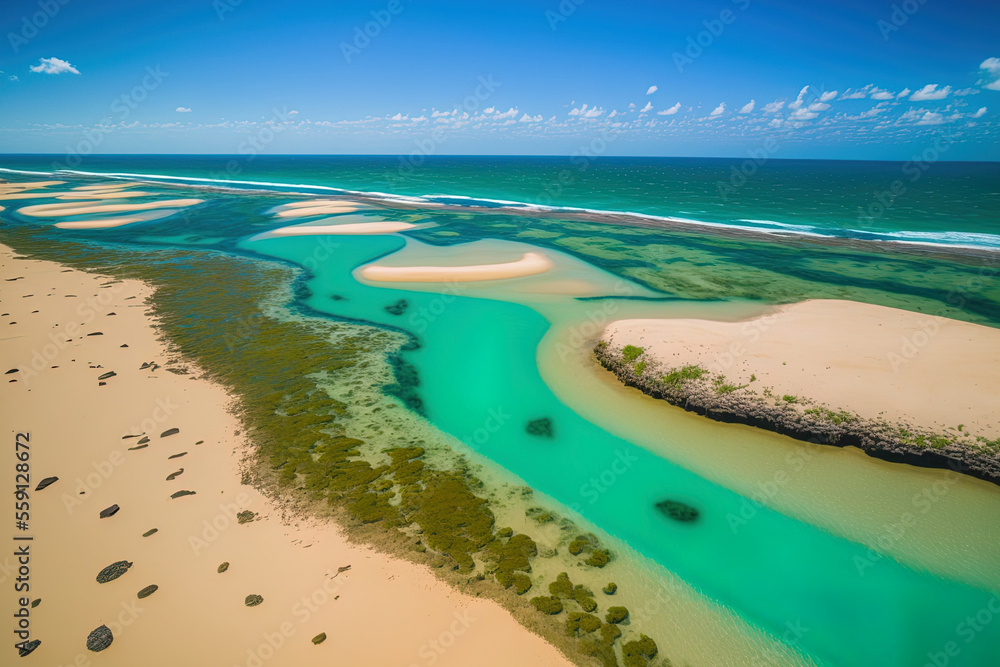 Beaches at Porto de Galinhas, Pernambuco, Brazil, as seen from above ...