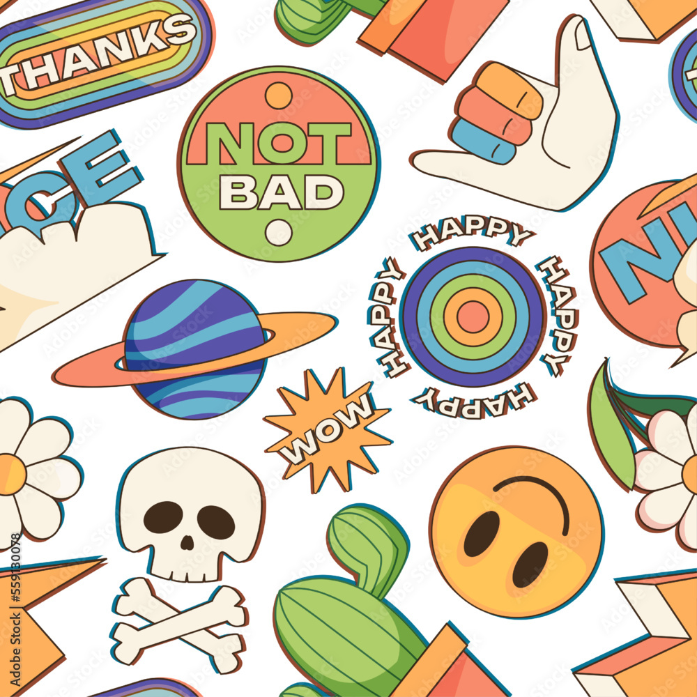 Trendy patches pattern. Seamless print with abstract comic stickers ...