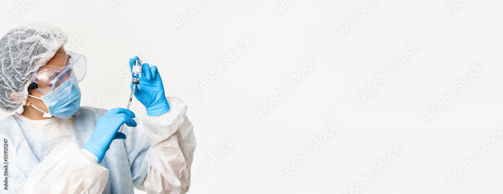 Portrait of asian woman doctor, nurse vaccinating patients, using ...
