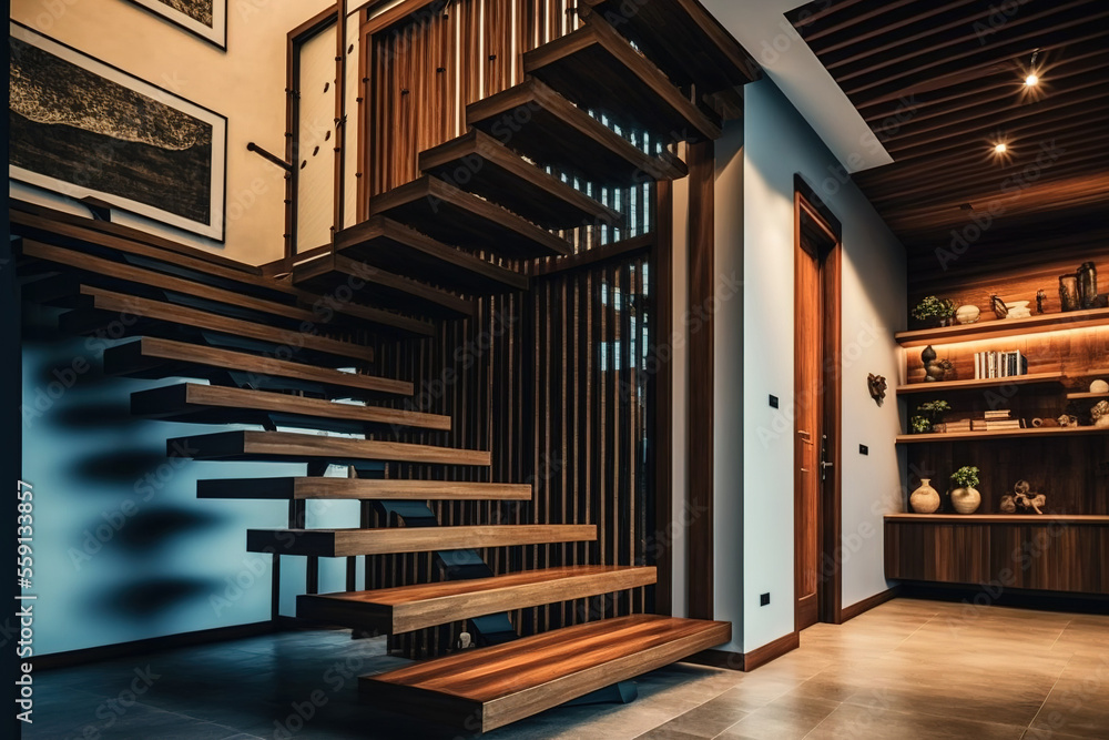 Interior design and construction of stairs and doors. Generative AI ...