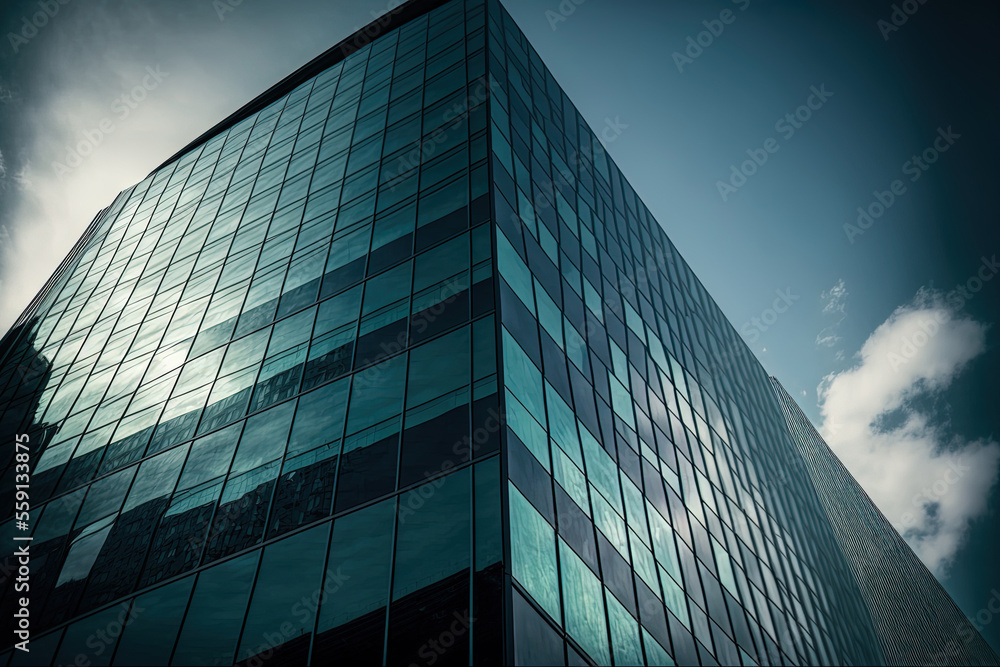 Modern glass office building, bottom perspective. Architecture of a ...