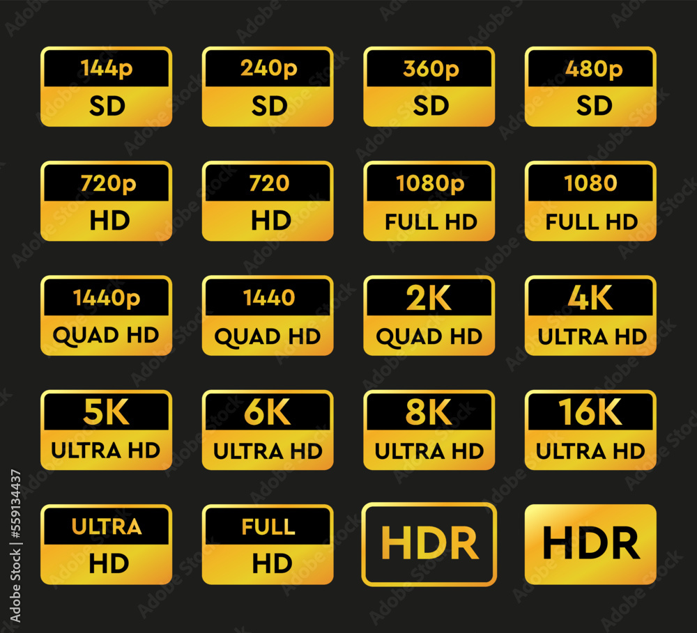 Video resolution labels. Different definition buttons for website ...