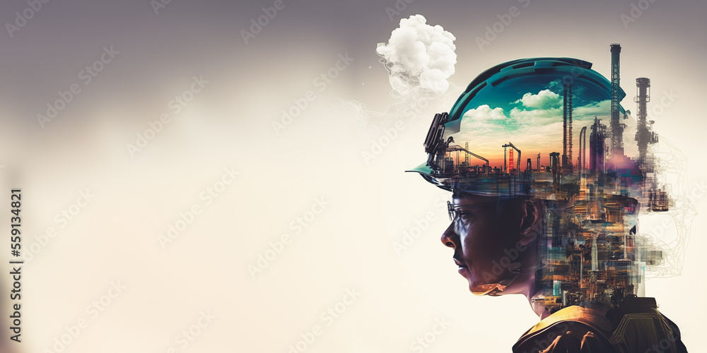 Future factory plant and energy industry devotion concept. Oil gas and ...