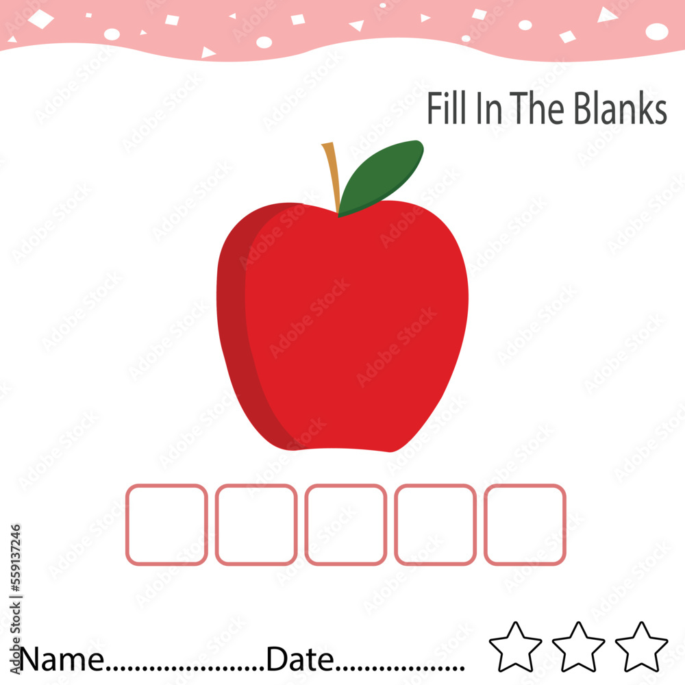 Fill in the blank,Apple Fruit Word, Concept of food and fruit education ...