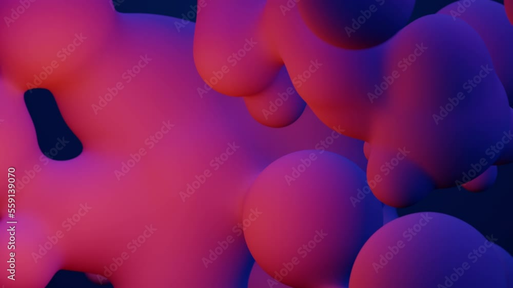 3d render pink metaball in deformation process to many bubbles animation abstract meta balls ...