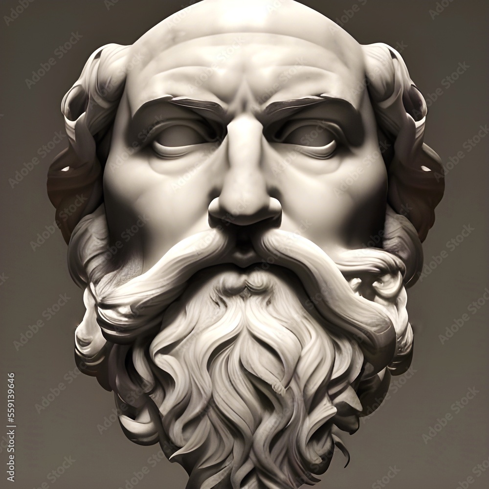 Generative AI image featuring a chiseled white marble statue bust of ...