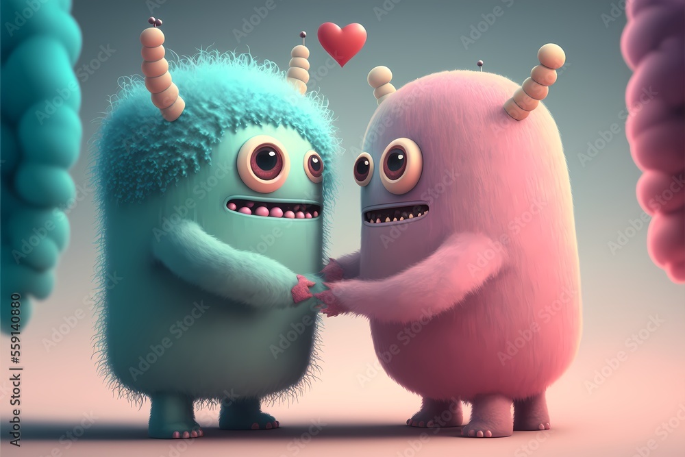 Cute furry monsters celebrating their love on valentines day created ...