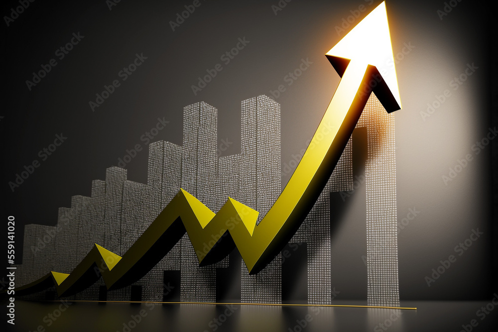 Vivid, strong rising and growing up arrow on a abstract chart ...