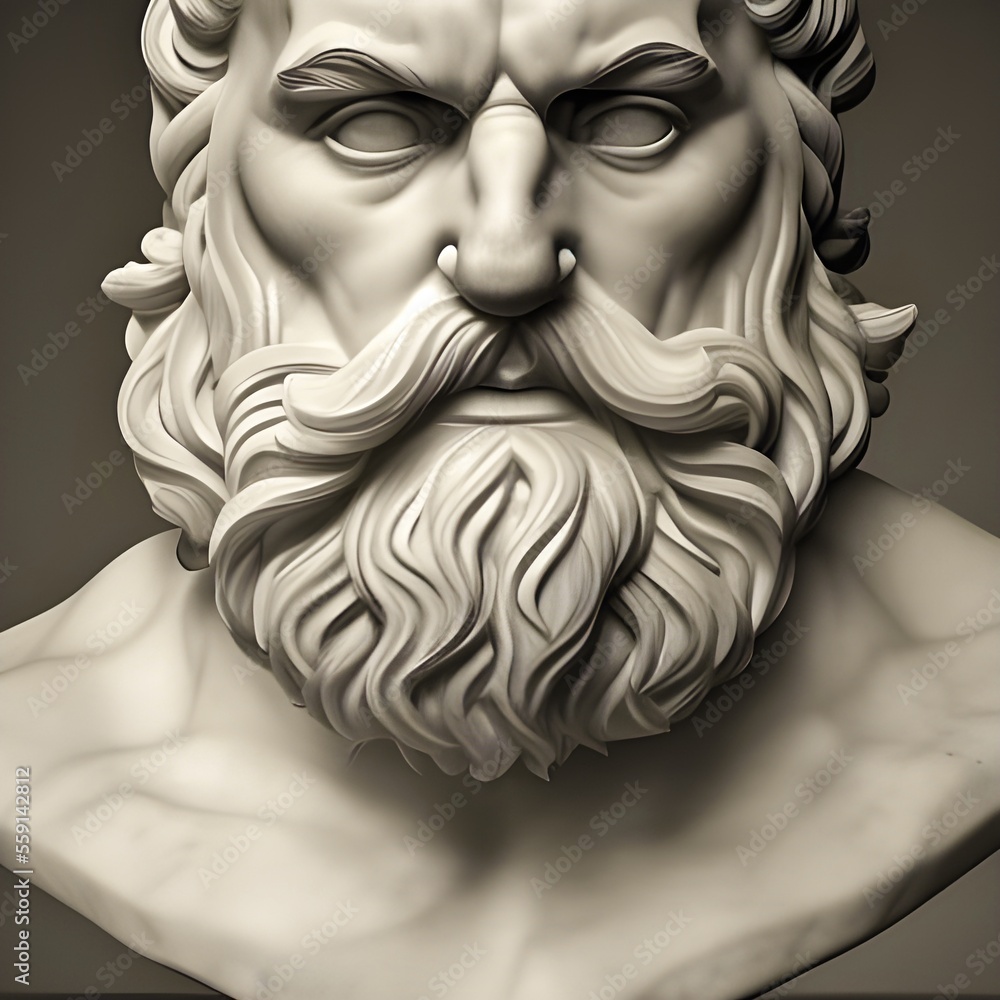 Image featuring a chiseled white marble statue bust of Greek god Zeus ...