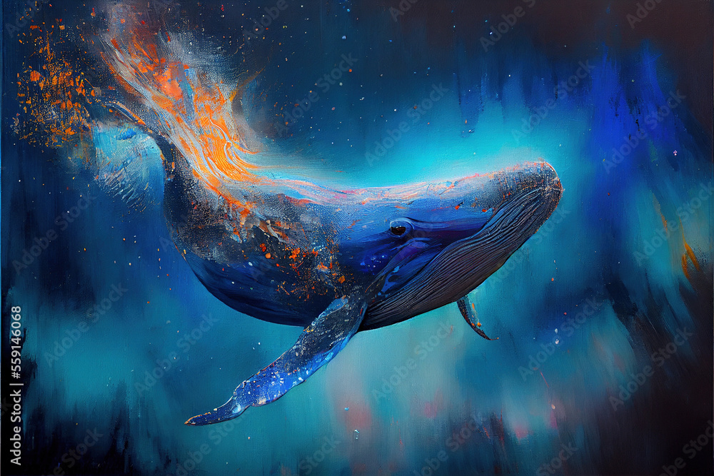 unique digital art, whale, abstract, space, universe, water, sea Stock ...