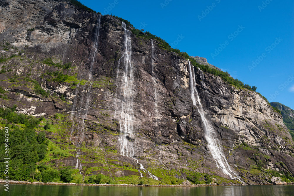 The famous and impressive Seven Sisters (Dei sju systre) waterfall ...