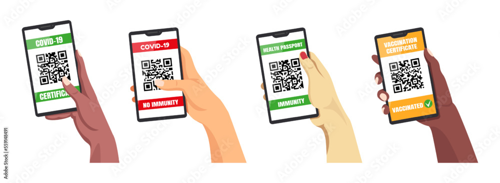 National pass. QR code. Covid-19 certificate. Phone in hand. Paper for ...