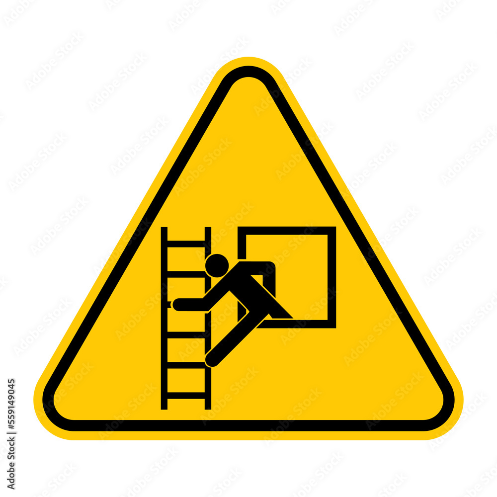 Emergency window with escape ladder sign. Illustration of yellow ...