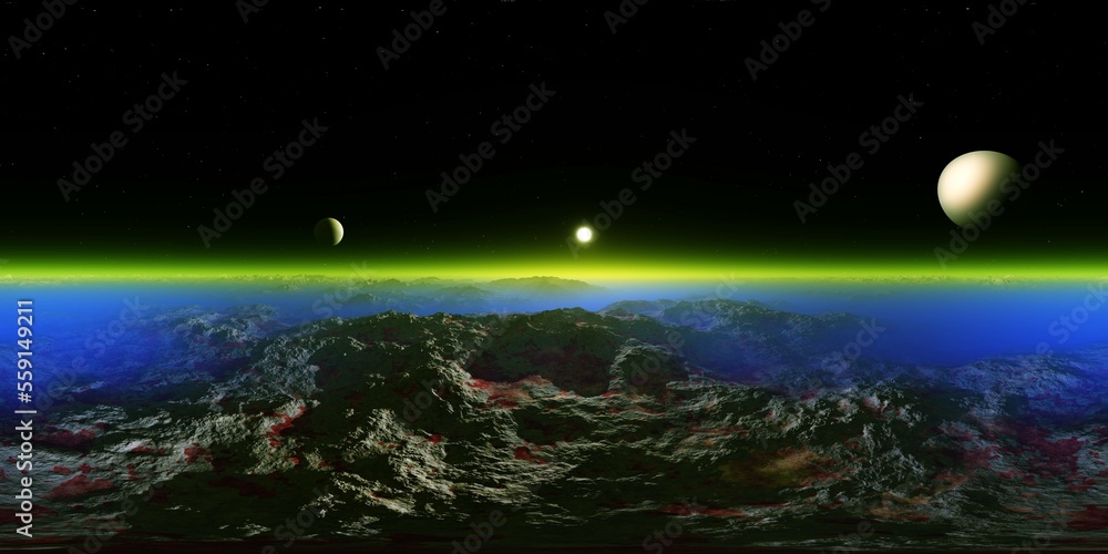 alien landscape at the rising of a star, HDRI, environment map , Round ...