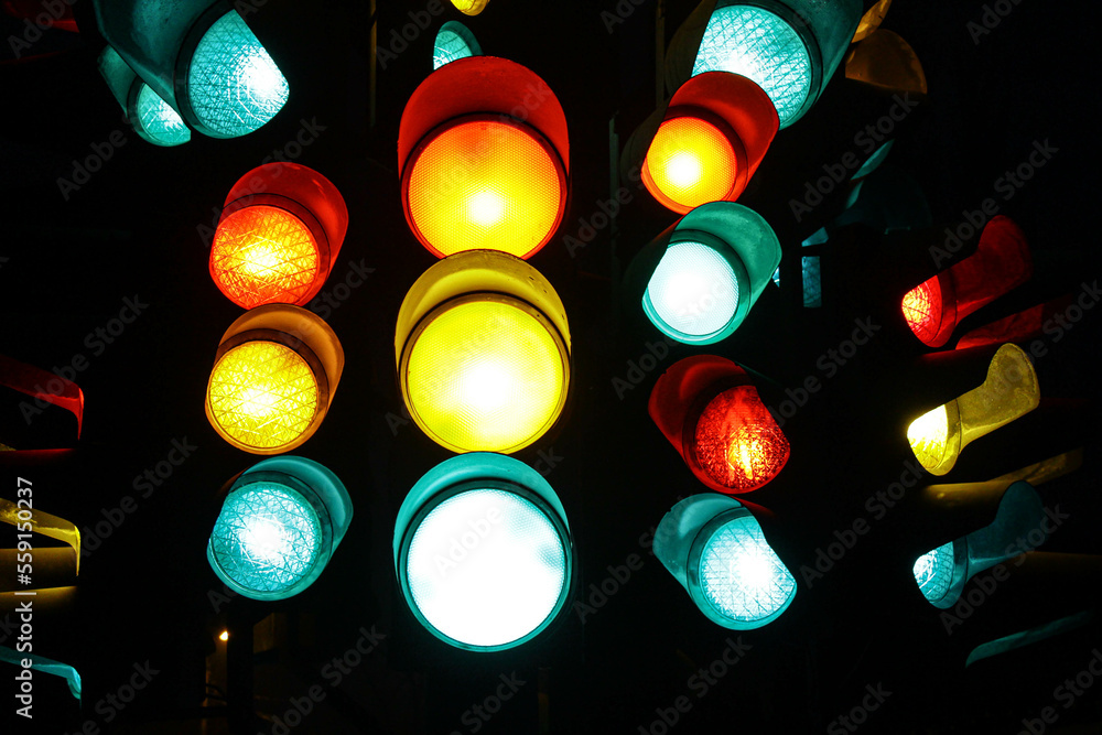 big traffic light. a burning traffic light as an illustration of doubts ...