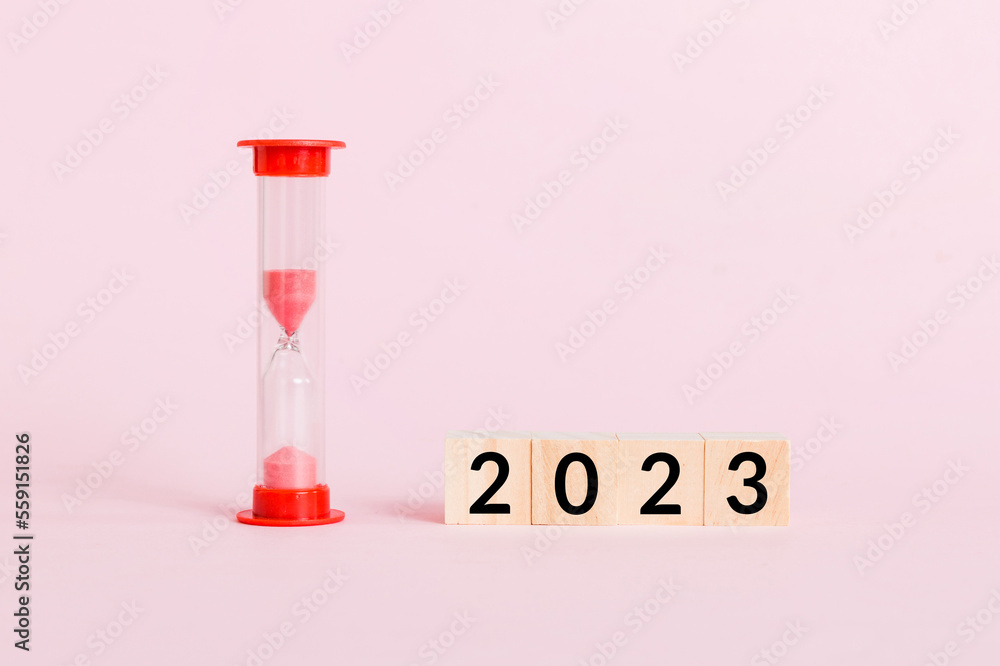 New Year 2023 sand timer. Resolution, time, plan, goal, motivation ...