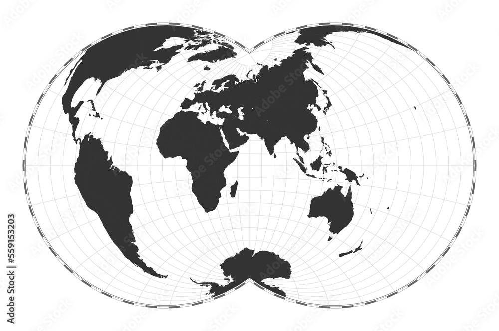 Vector world map. Nicolosi globular projection. Plain world ...