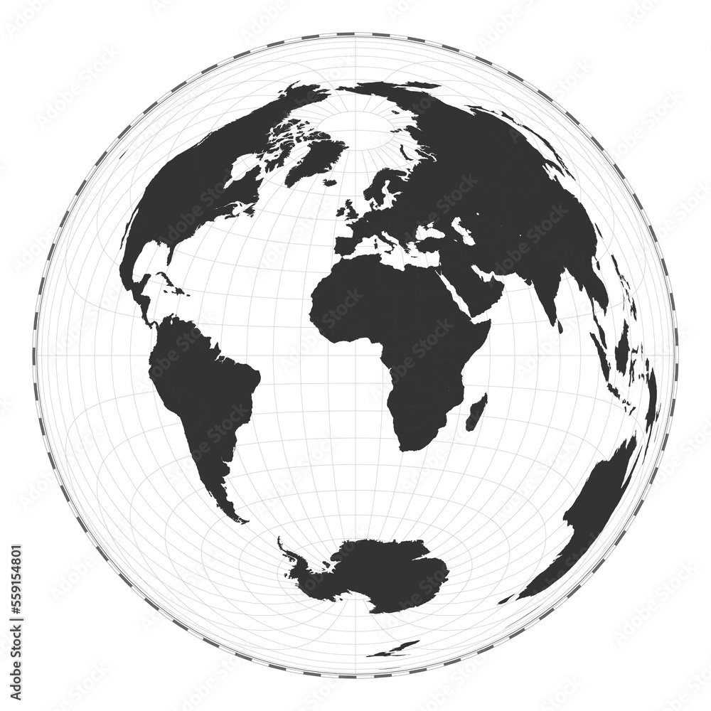 Vector world map. Lambert azimuthal equal-area projection. Plain world ...