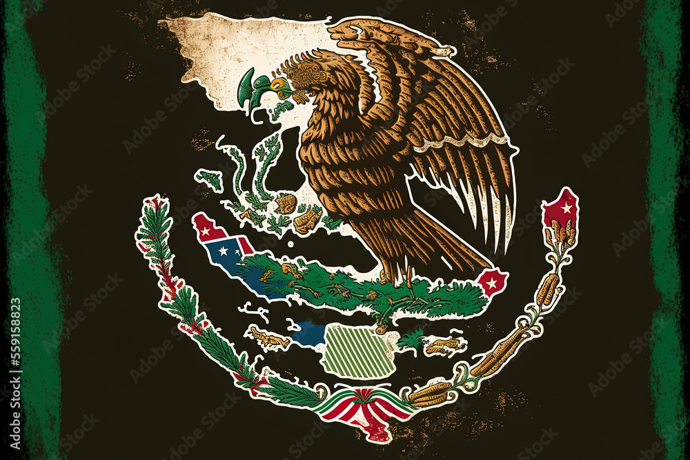 Mexican national flag with an eagle coat of arms shaped like a map of ...