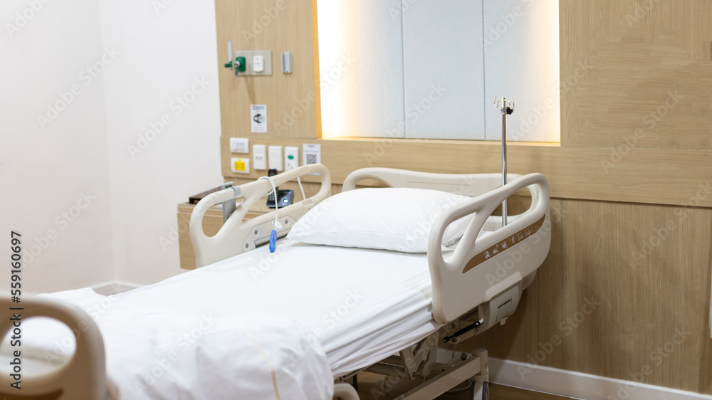 Modern Adjustable Patient Bed in Hospital, Patient admission room ...