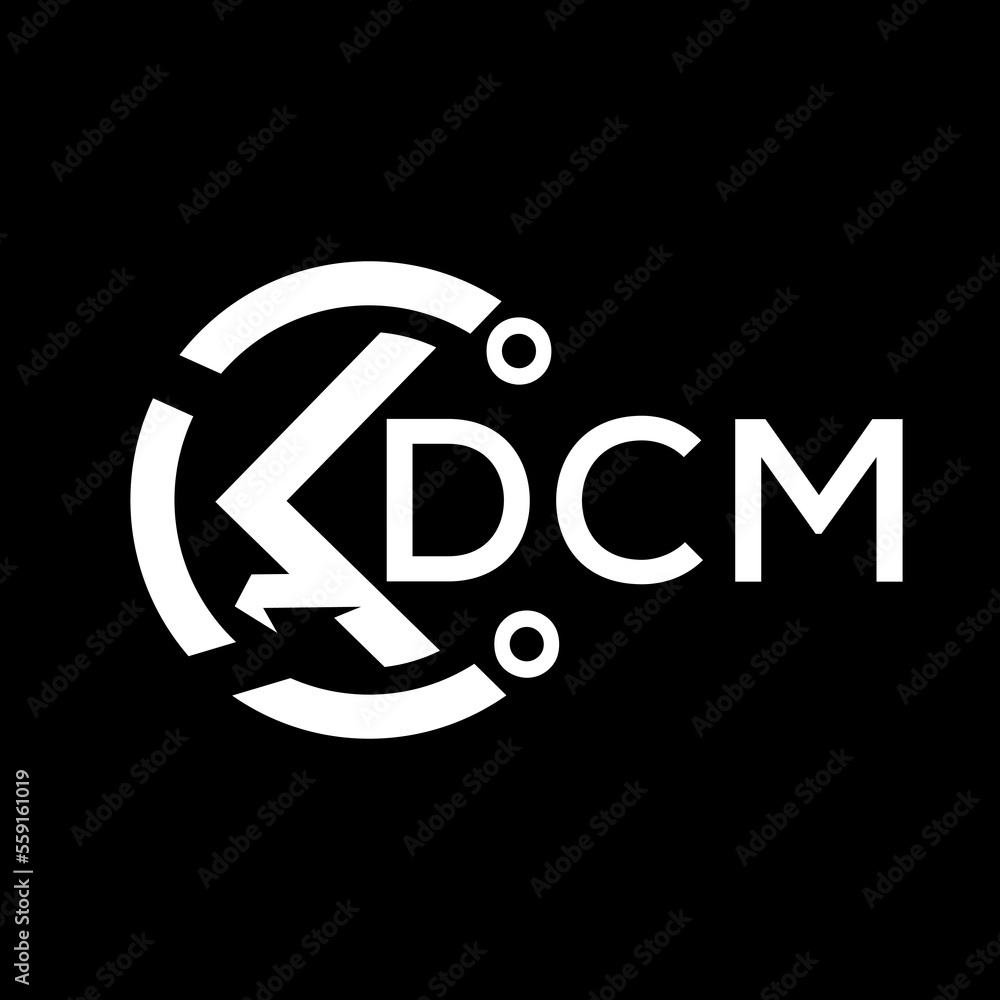 DCM letter logo. DCM white image on black background. DCM vector logo ...