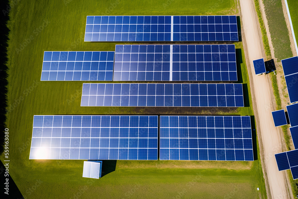 solar photovoltaic panels being photographed from above in the open air ...