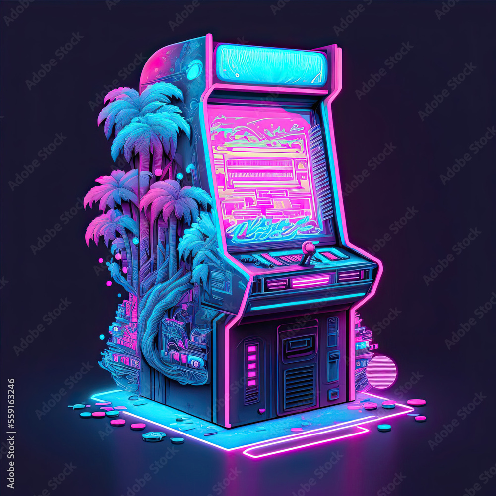 Vaporwave Arcade Cabinet -AI Generated Stock Illustration | Adobe Stock
