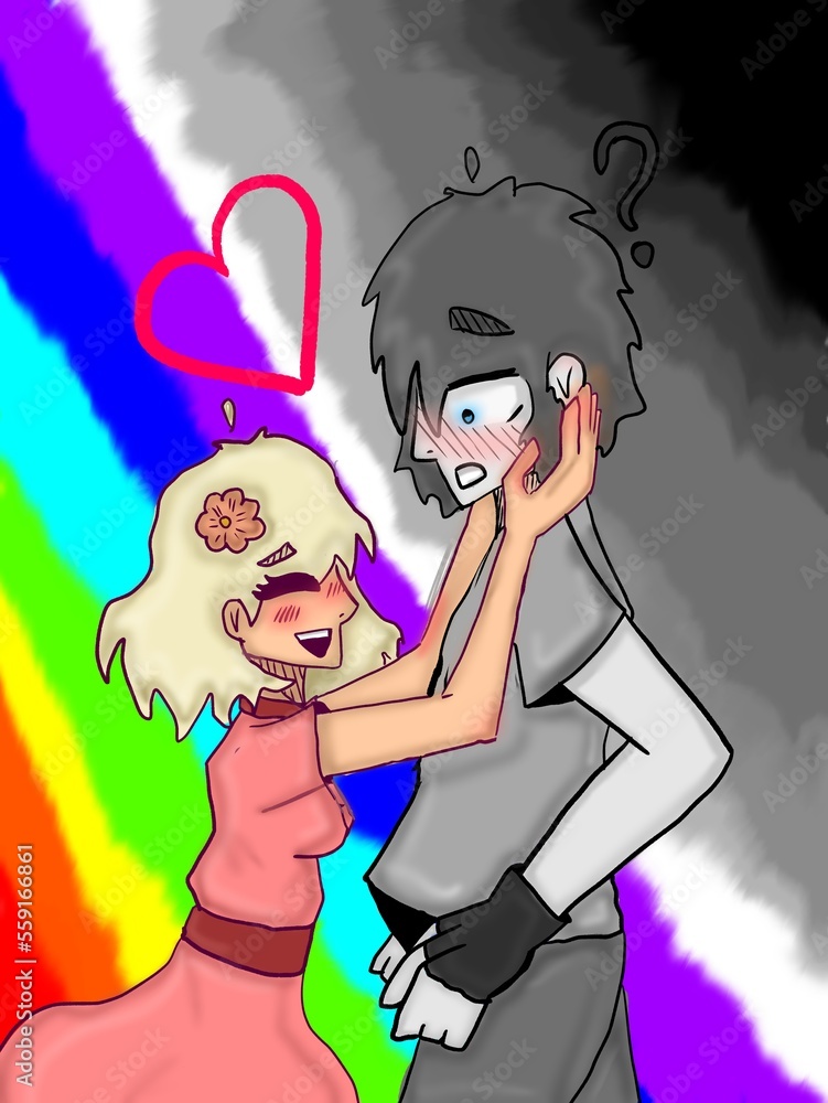 Anime drawings on a tablet. Sketches of characters drawn by the artist ...