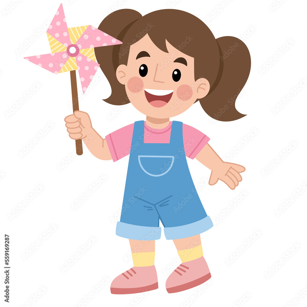 Cute girl playing windmill Stock Illustration | Adobe Stock