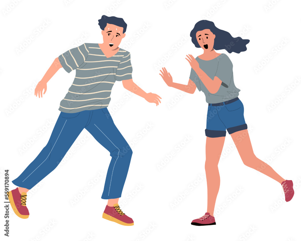Scared man and woman. Isolated cartoon flat isolated people. Frightened ...