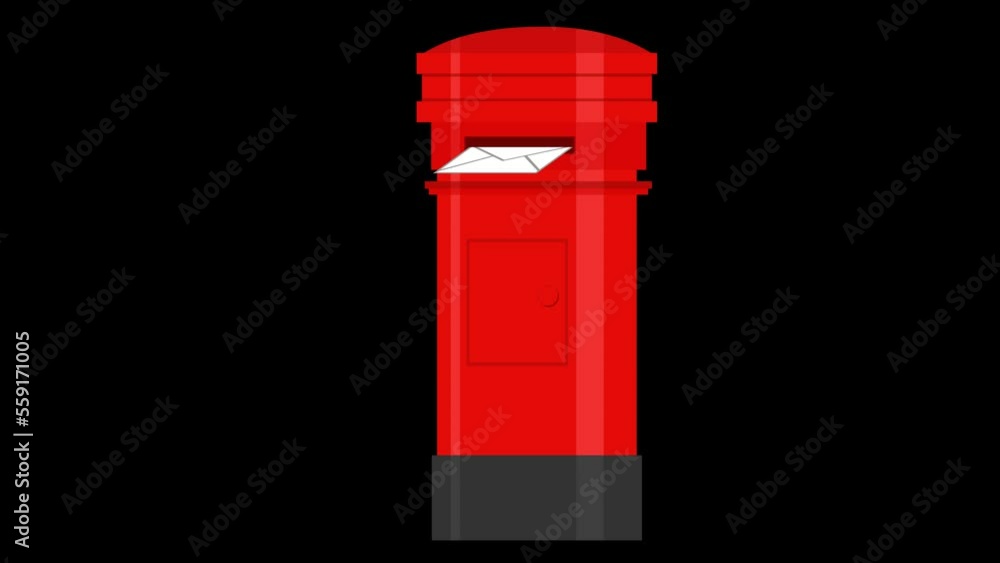 street mailbox animation with a letter envelope, on a transparent ...