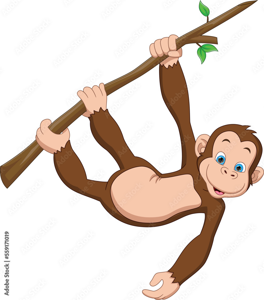 cartoon monkey hanging on tree Stock Vector | Adobe Stock